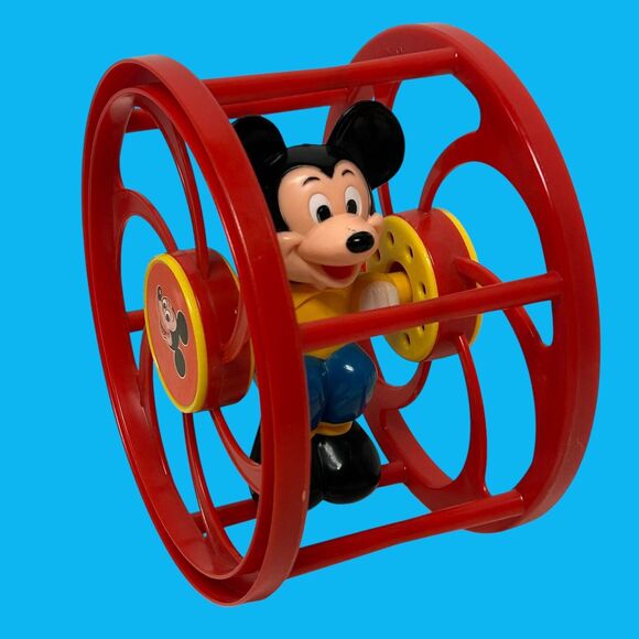 Disney | Toys | Vintage 96s Mickey Mouse Rolling Wheel Rattle Toy Walt ...